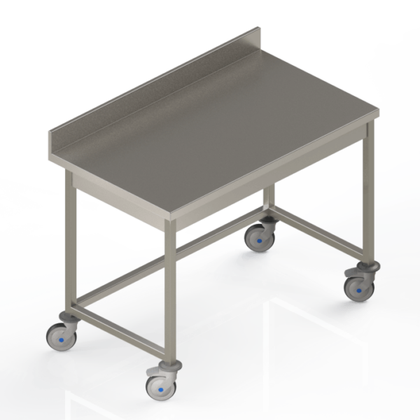 Table de travail Inox professionnelle adossée à roulettes mobile 15/10e ...