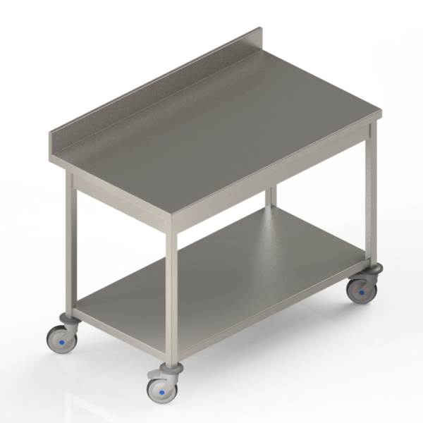 Table de travail Inox adossée mobile à roulettes avec étagère 10/10e ...